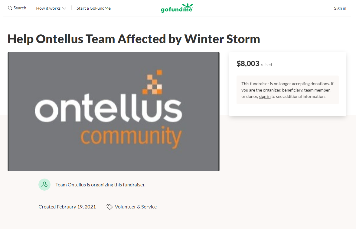 Ontellus GoFundMe Provides Winter Storm Assistance For Employees